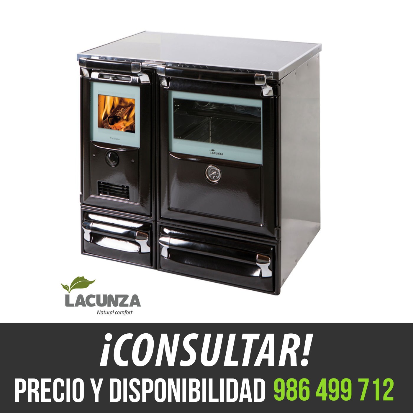 Cocina de leña Lacunza Modelo Vulcano encimera Vitroceramica